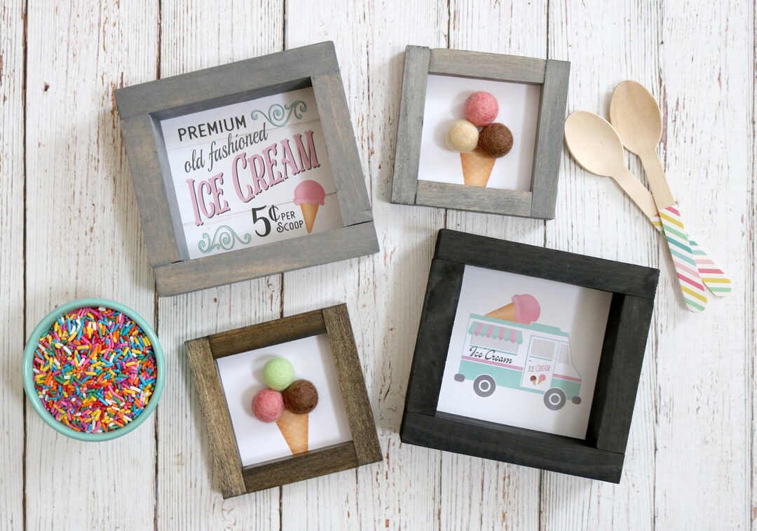 ICE CREAM Themed Mini Wood Framed SIGNS Ice Cream Truck Premium Old ...