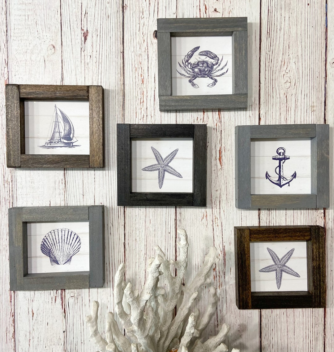 NAUTICAL BEACH ICON Mini Wood Framed Signs Multiple Sizes Nautical ...