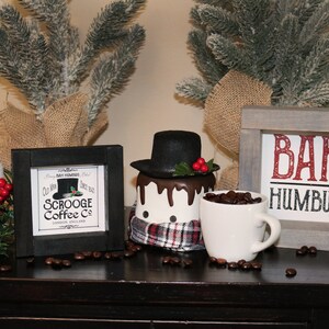 SCROOGE Themed Mini Wood Framed Signs BAH HUMBUG Old Man Scrooge Coffee ...