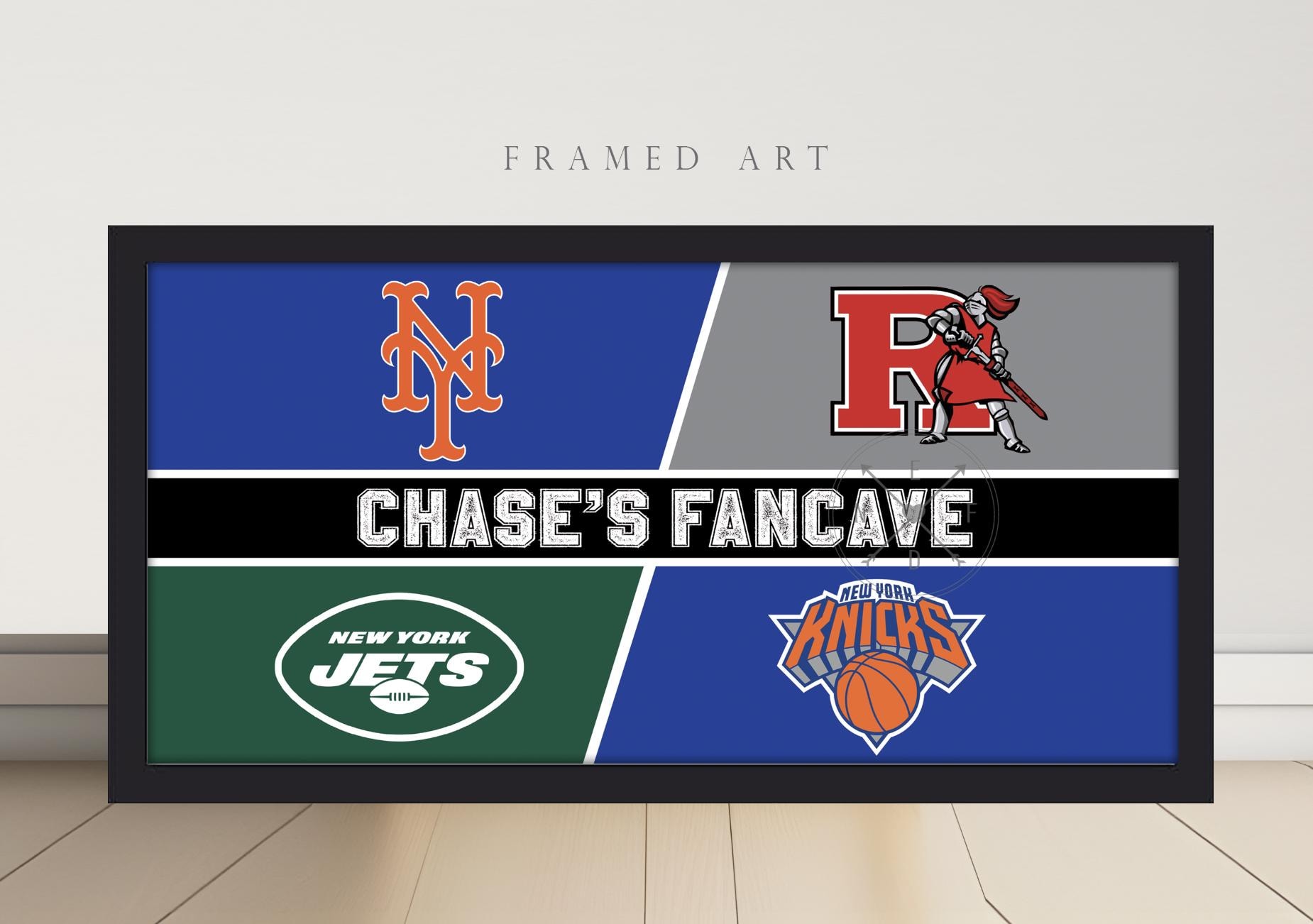 Personalized FAN CAVE Sign With 4 Sports Team Logos | Custom Art Print ...