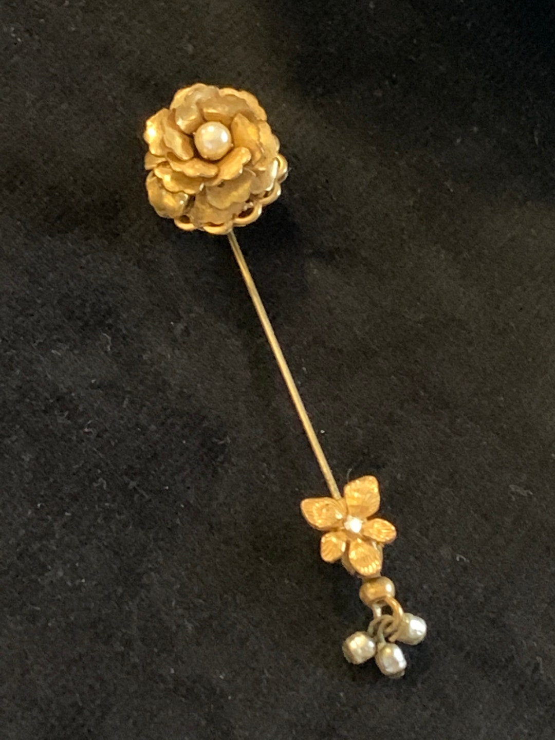 Miriam Haskell Stick Pin With Rose, Costume Pearl, and Glass-pearl ...