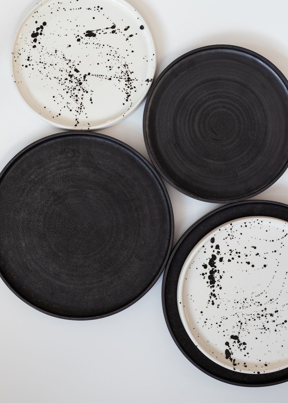 Black & White Modern Ceramic Plates Set White Dinnerware With - Etsy