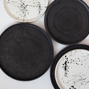 Black & White Modern Ceramic Plates Set, Ink Splatter White Dinnerware ...