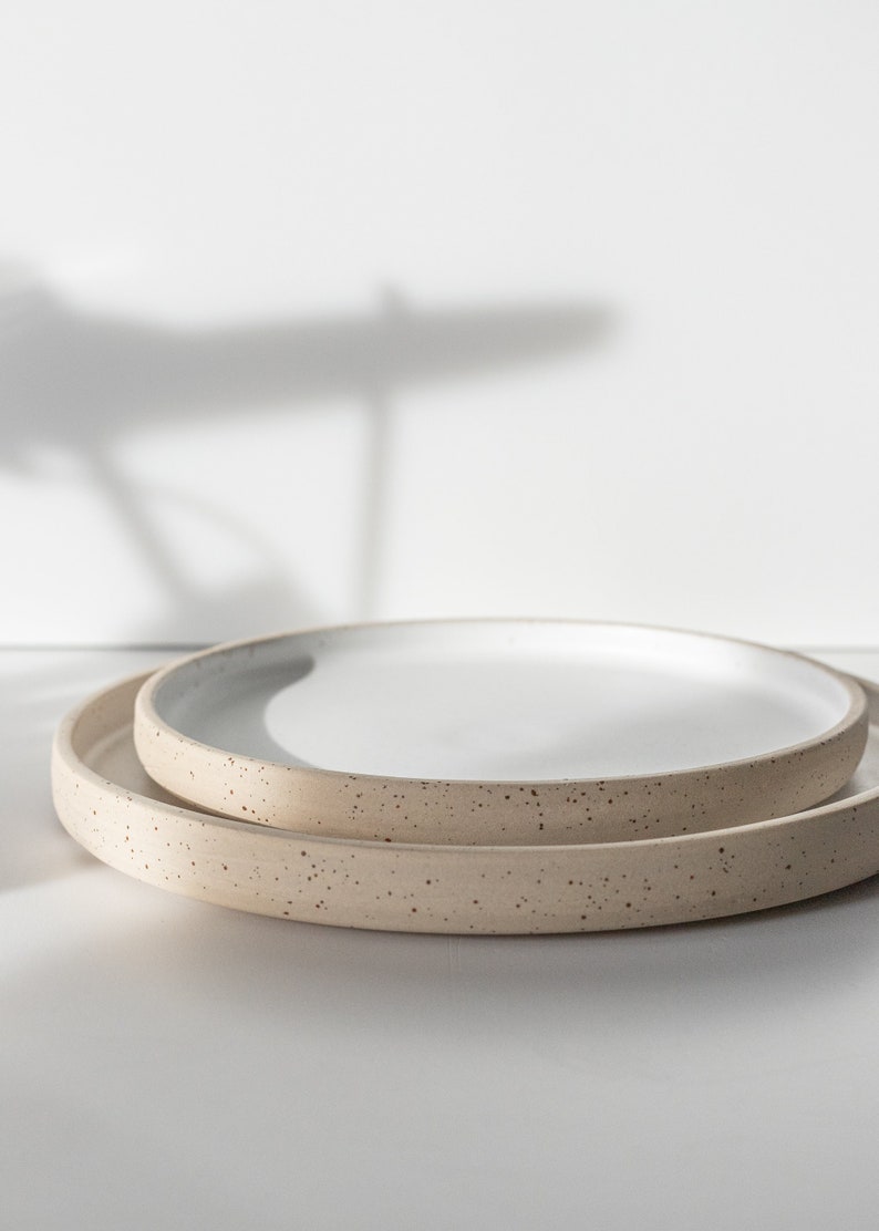 Ceramic Plates Set Minimal Plates With Rim White Matte - Etsy