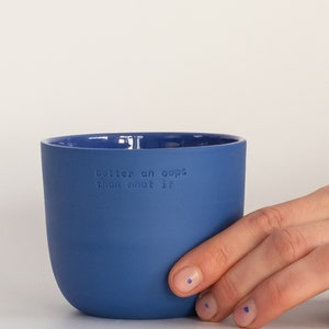 Minimal Blue Coffee Cup, Ceramic Indigo Blue Tumbler, Pottery No Handle ...