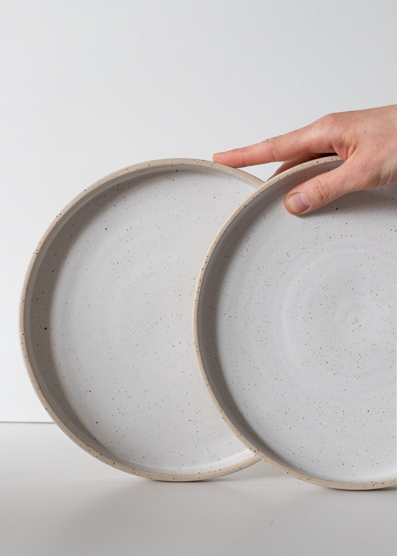 Ceramic Plates Set Minimal Plates With Rim White Matte - Etsy