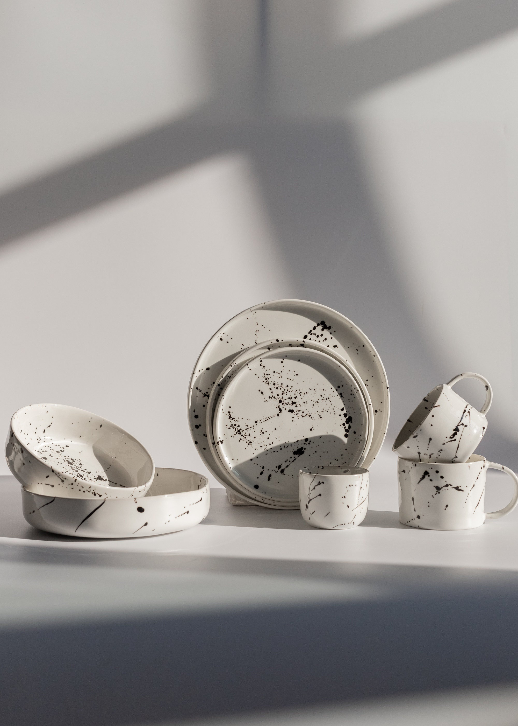 Black & White Modern Ceramic Plates Set White Dinnerware With - Etsy