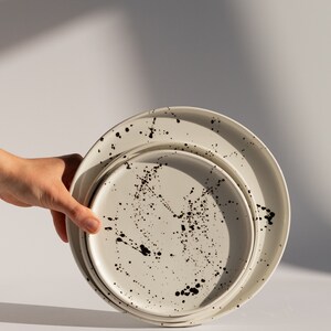 CERAMIC DINNERWARE Set-black White Tableware-black Spots Modern ...