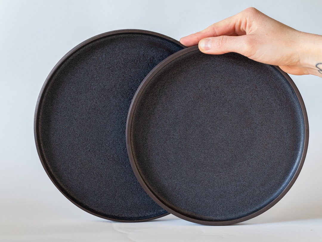 CERAMIC PLATES Set-minimal Plates With Rim-black Matte Dishes-unglazed ...