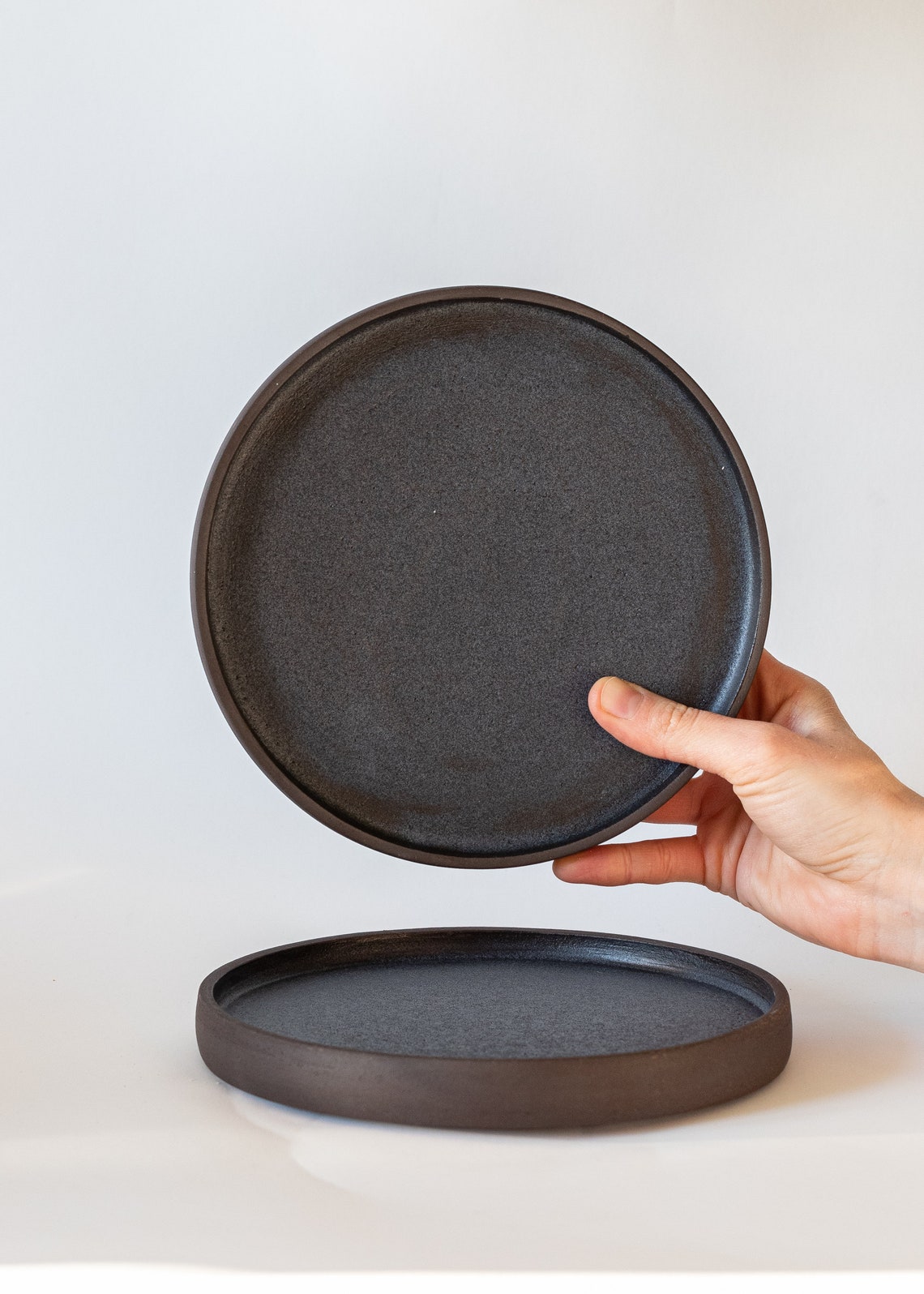 CERAMIC PLATES Set-minimal Plates With Rim-black Matte - Etsy
