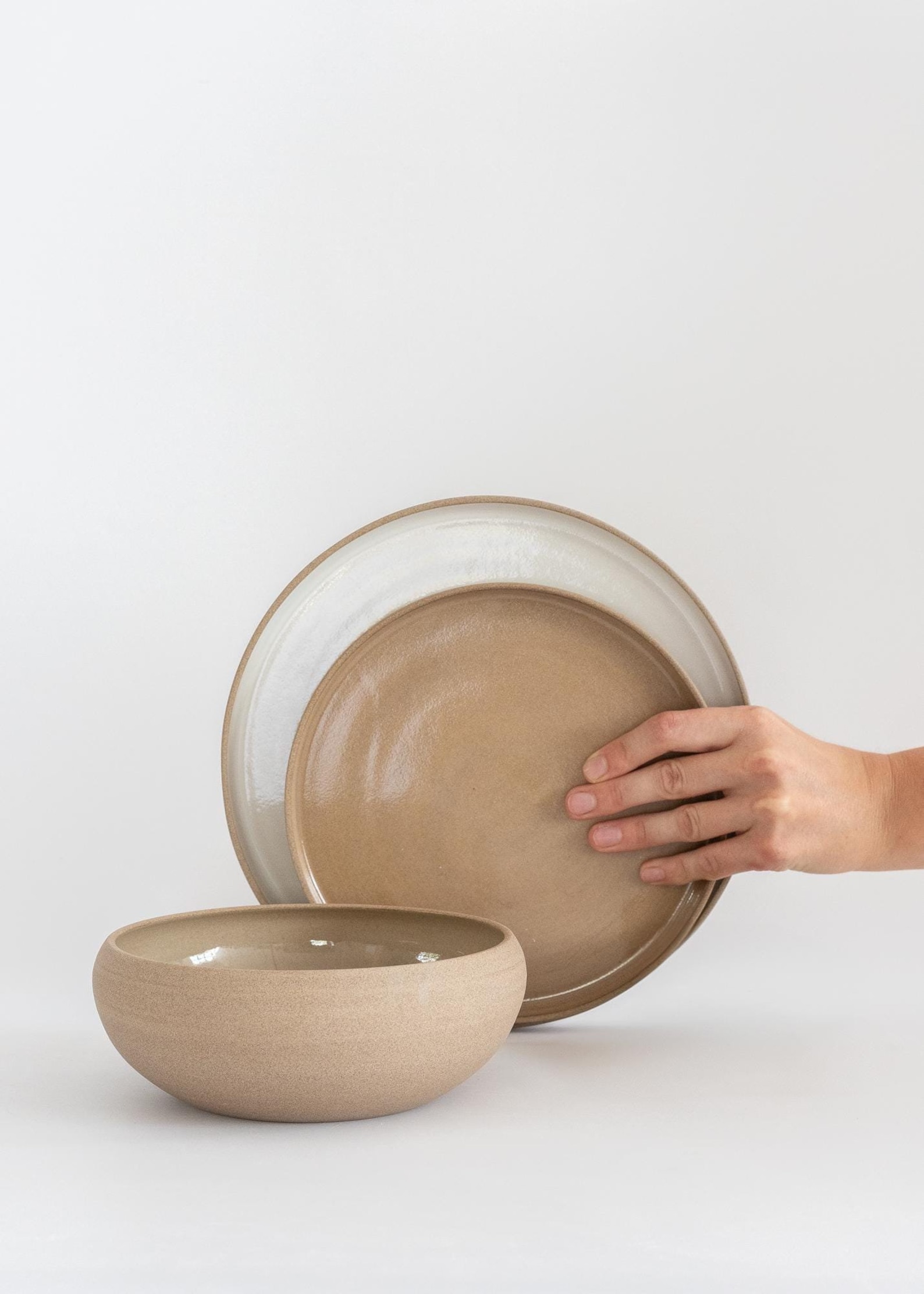 Ceramic Dinnerware Set for 1, 2, 4, 6, 8, 10, Minimal Stoneware Light ...