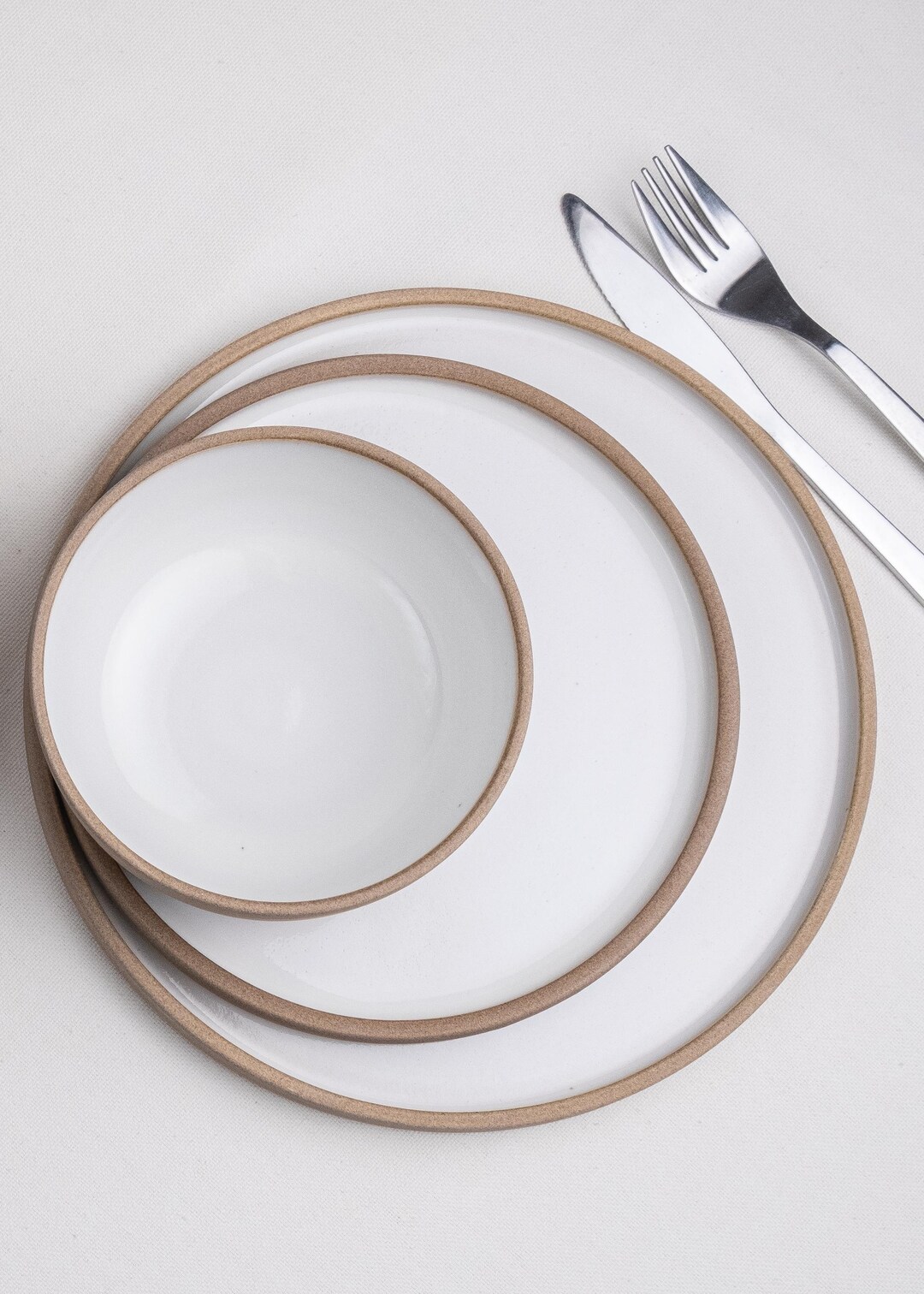 Ceramic Dinnerware Set for 1, 2, 4, 6, 8 Minimal Stoneware Light Brown ...