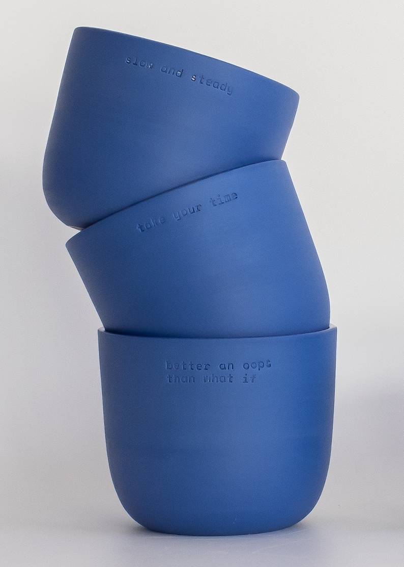 Minimal Blue Coffee Cup, Ceramic Indigo Blue Tumbler, Pottery No Handle ...