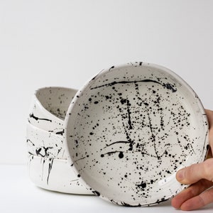 CERAMIC DINNERWARE Set-black White Tableware-black Spots Modern ...