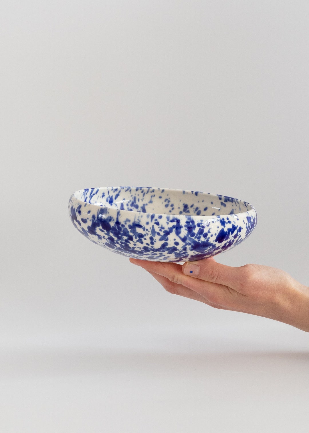 Ceramic Bowl, Porcelain Pasta Bowl, Modern Dinnerware, Blue Splattered ...