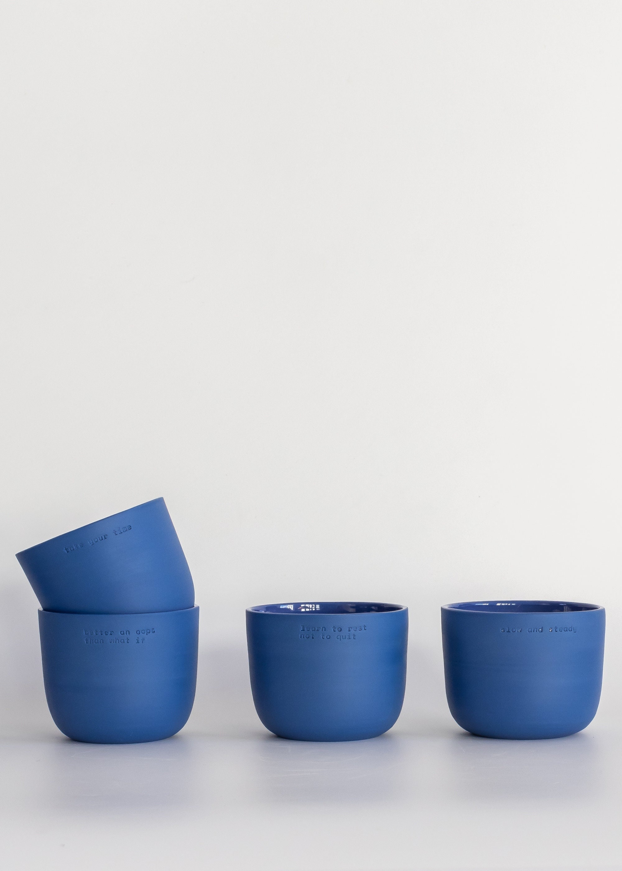 Minimal Blue Coffee Cup, Ceramic Indigo Blue Tumbler, Pottery No Handle ...