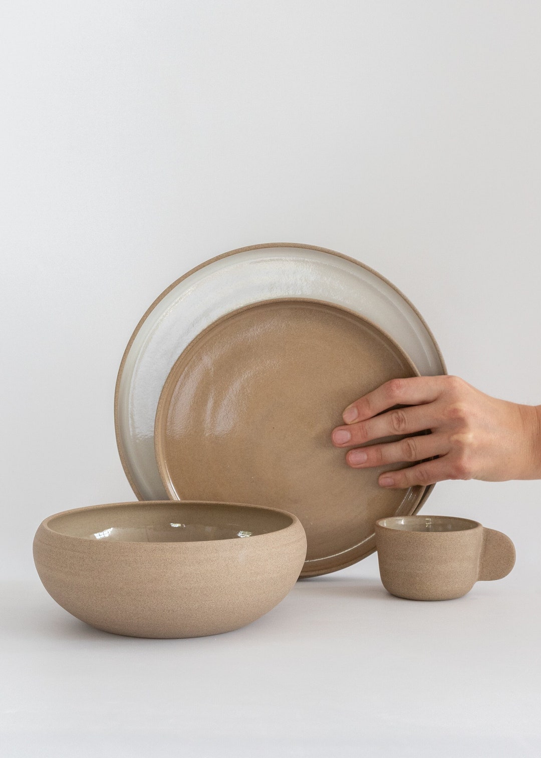 Ceramic Dinnerware Set for 1, 2, 4, 6, 8, 10, Minimal Stoneware Light ...