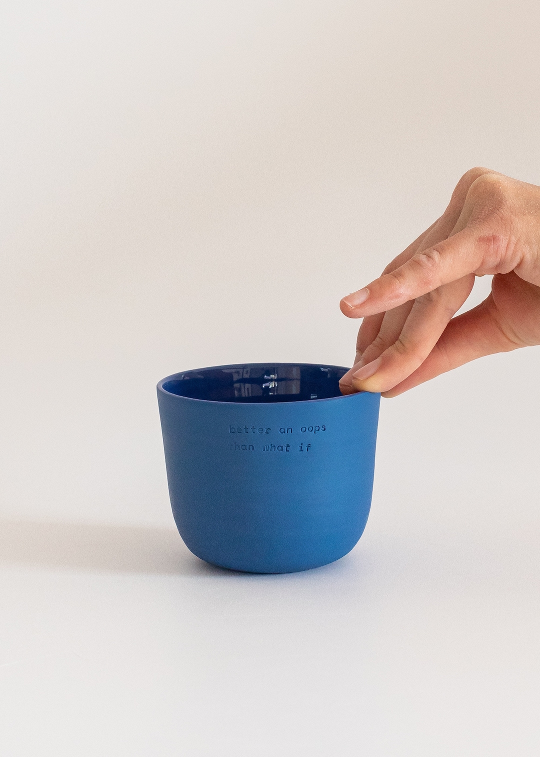 Minimal Blue Coffee Cup, Ceramic Indigo Blue Tumbler, Pottery No Handle ...