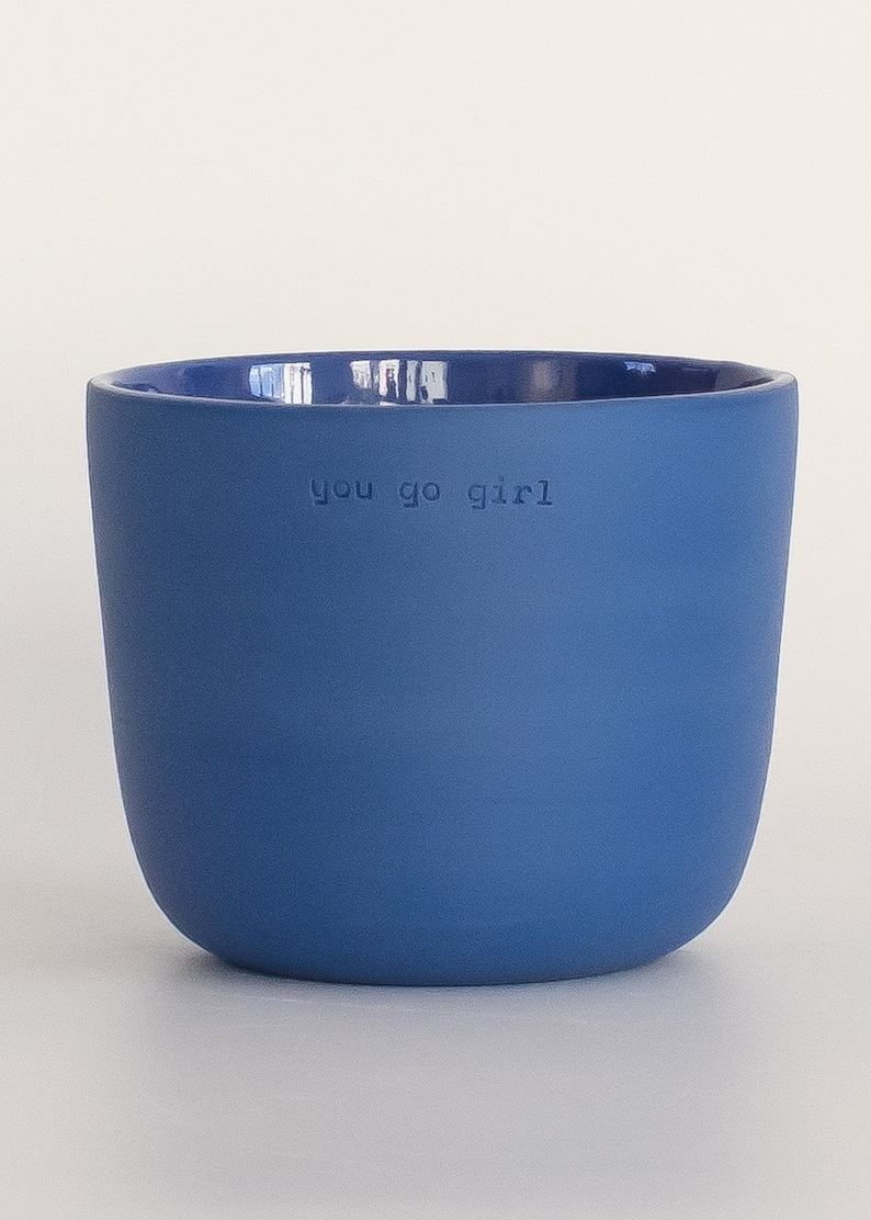 Minimal Blue Coffee Cup, Ceramic Indigo Blue Tumbler, Pottery No Handle ...