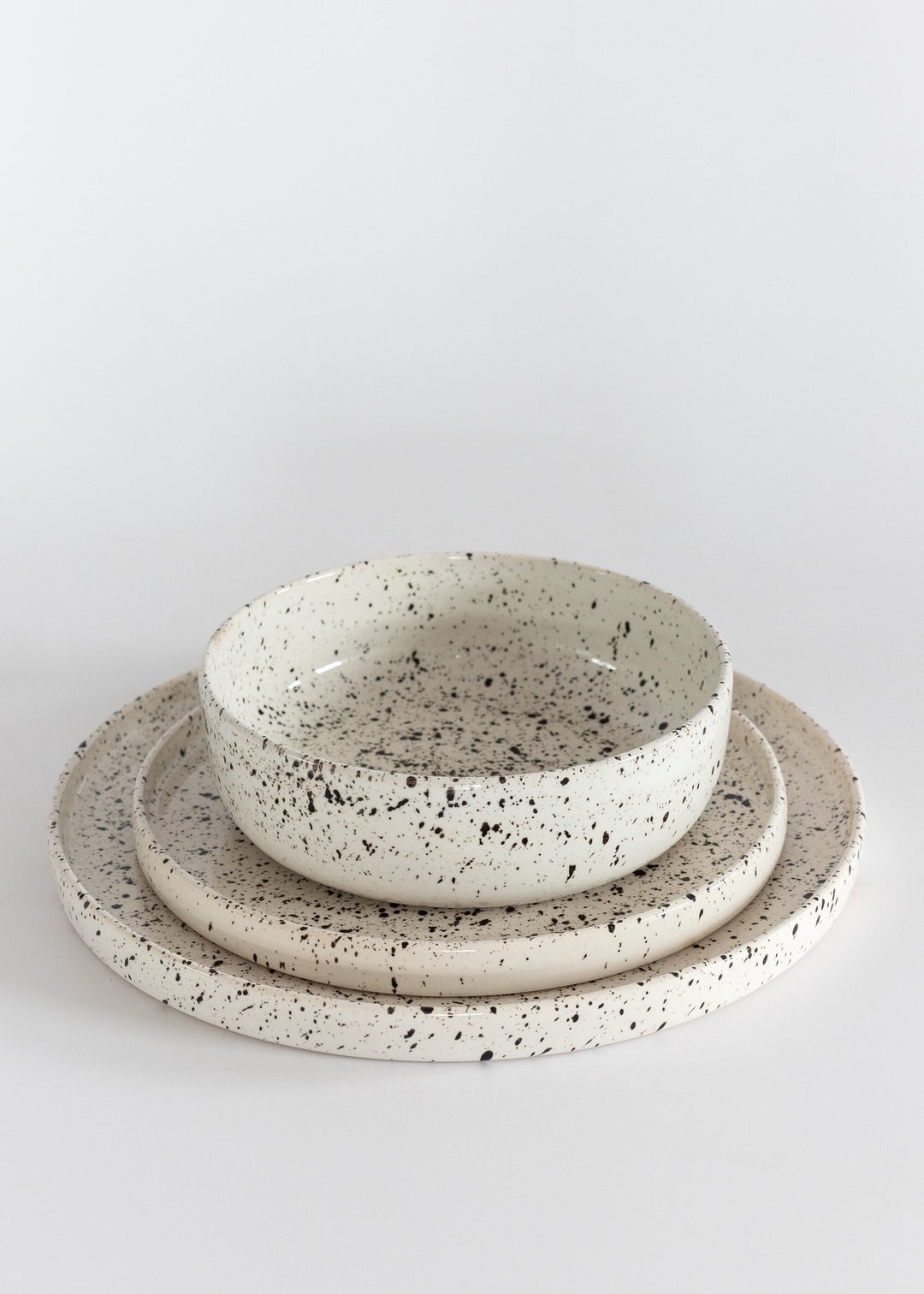 CERAMIC DINNERWARE Set-black White Tableware-black Dots Modern ...