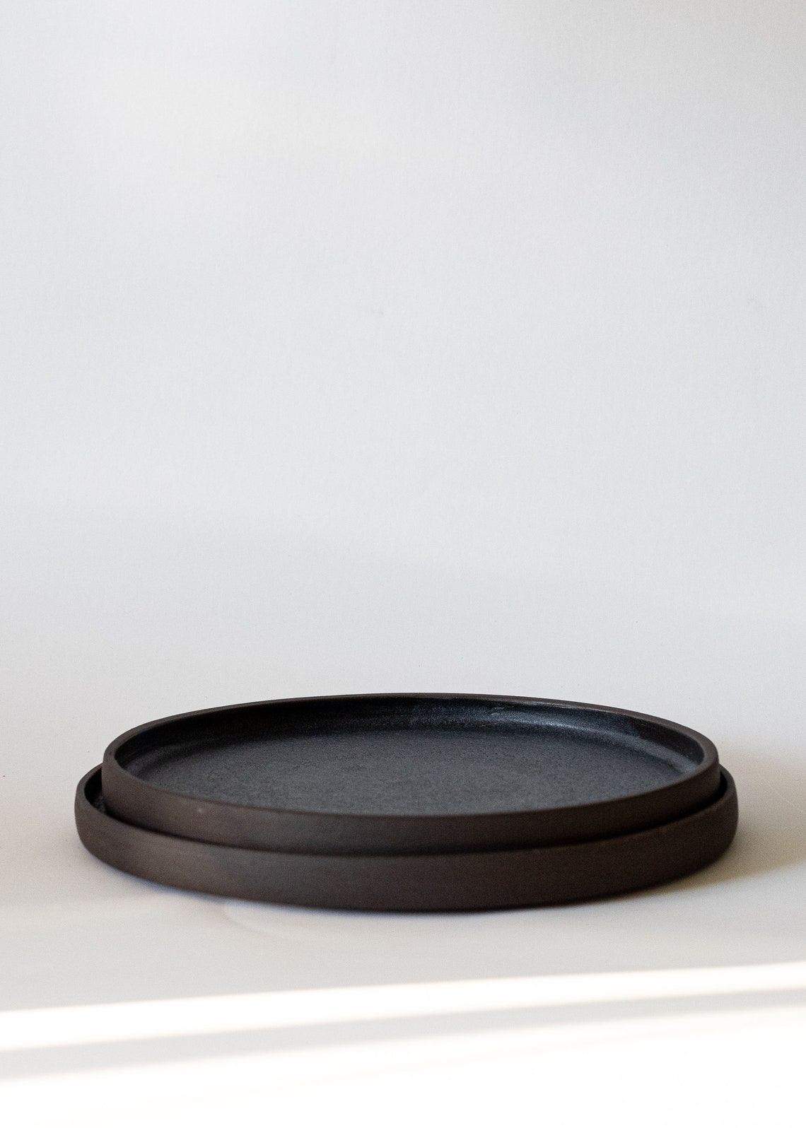 CERAMIC PLATES Set-minimal Plates With Rim-black Matte - Etsy
