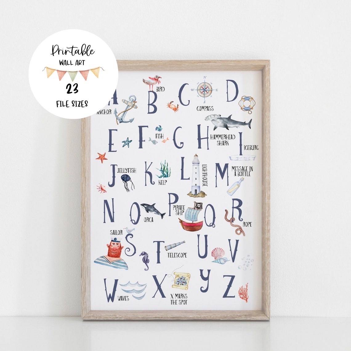 Nautical Alphabet Wall Print Educational Kids Bedroom Wall - Etsy
