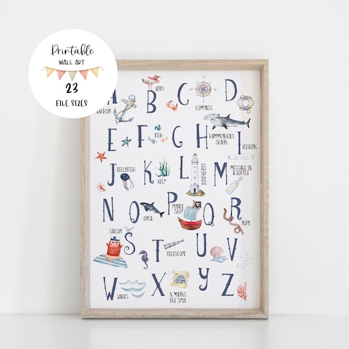 Nautical Alphabet Wall Print Educational Kids Bedroom Wall - Etsy