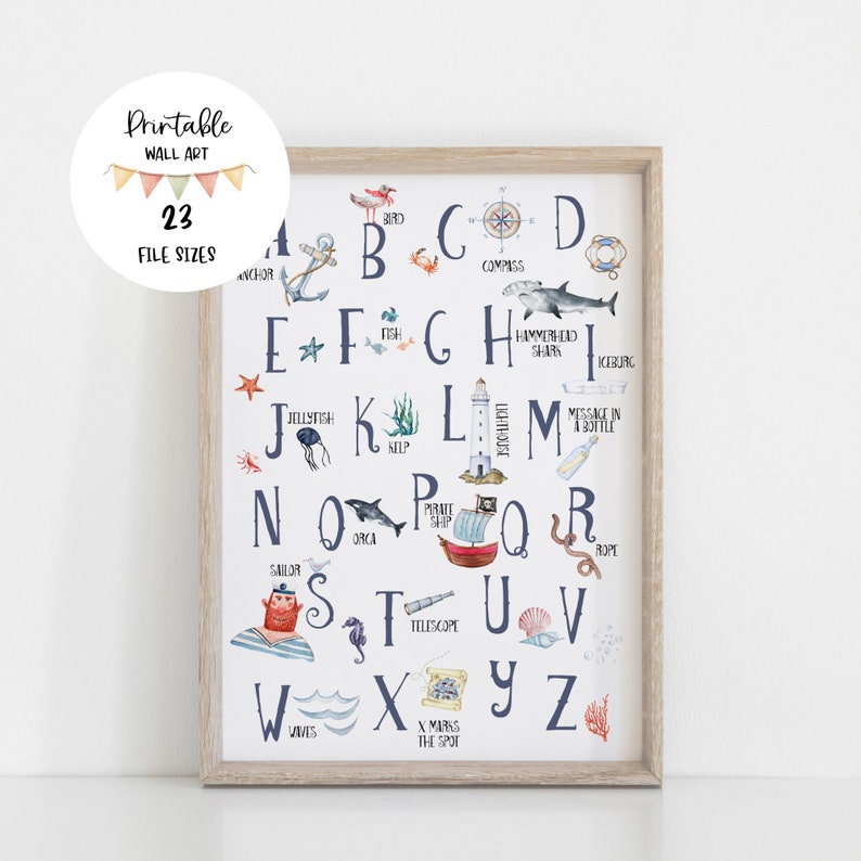Nautical Alphabet Wall Print Educational Kids Bedroom Wall - Etsy