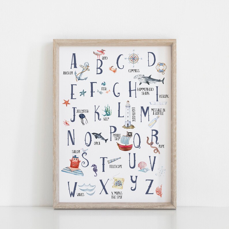 Nautical Alphabet Wall Print Educational Kids Bedroom Wall - Etsy