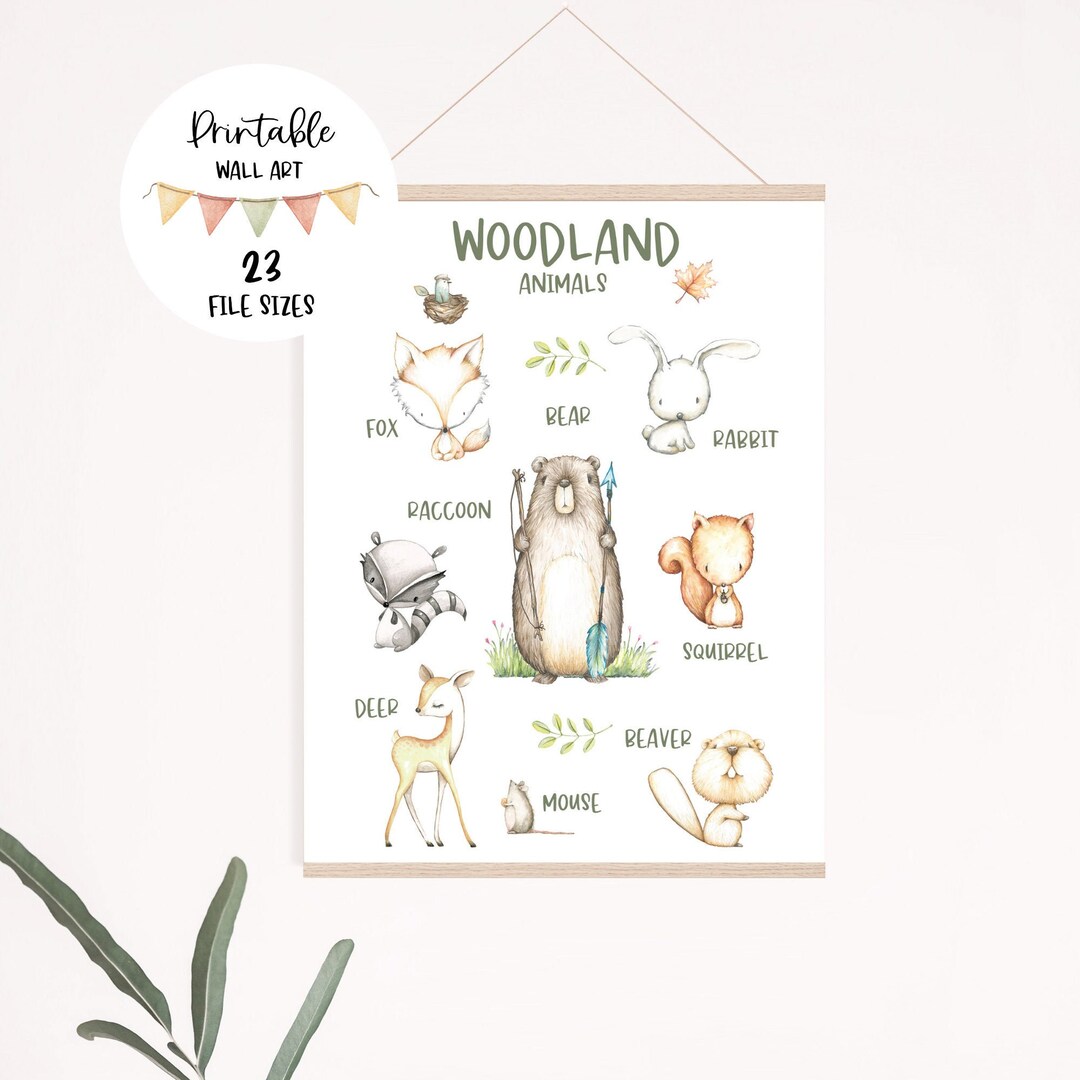 Instant Download Printable Woodland Animal Educational Wall Print, Kids ...