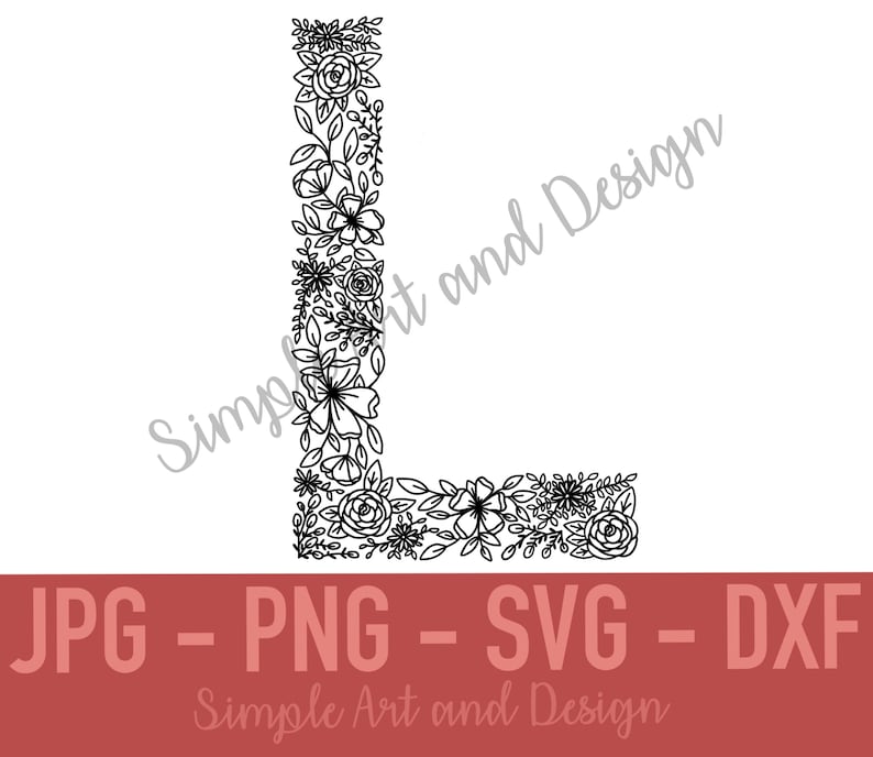 Floral Letter L SVG PNG JPG Dxf Wall Art Bedroom Decor Digital Download ...