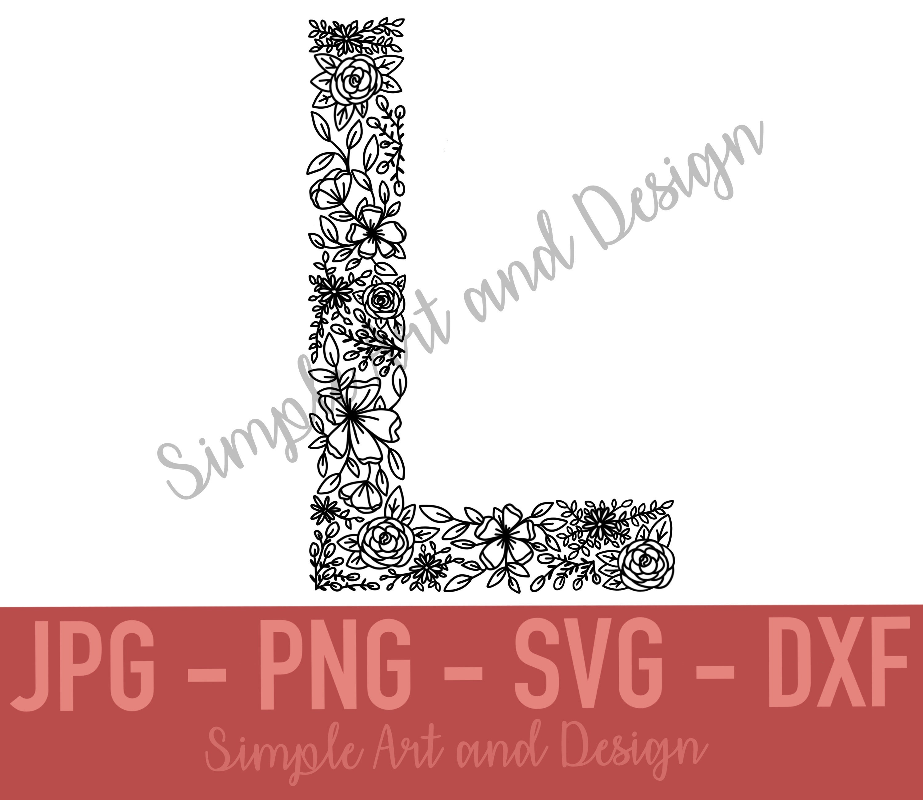 Floral Letter L SVG PNG JPG Dxf Wall Art Bedroom Decor Digital Download ...