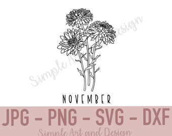 November Birth Flower SVG PNG Chrysanthemum Flower File Digital ...