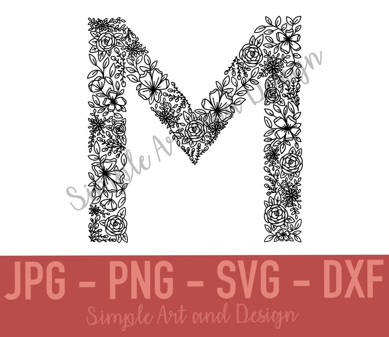 Floral Letter M | SVG | PNG | JPG | Dxf | Wall Art | Bedroom Decor ...