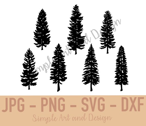 Evergreen Trees Pack of 7 Trees PNG JPG SVG Dxf Pine | Etsy