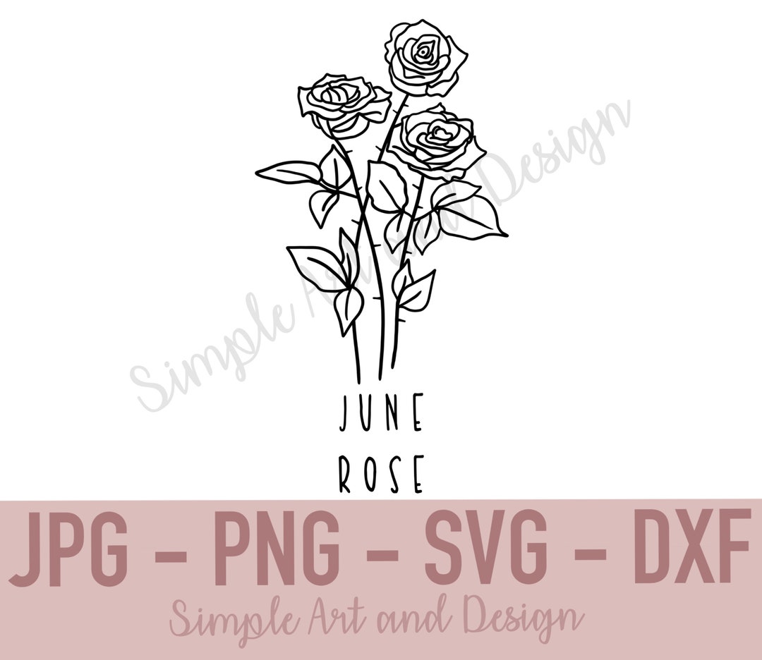 June Rose | JPG | SVG | PNG | Dxf | June Birth Flower | Birth Flower ...