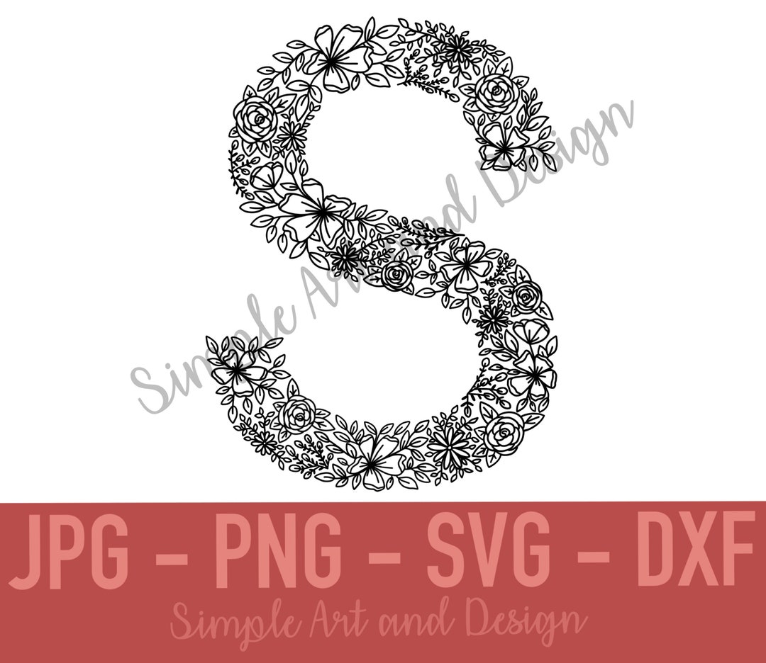 Floral Letter S | SVG | PNG | JPG | Dxf | Wall Art | Bedroom Decor ...