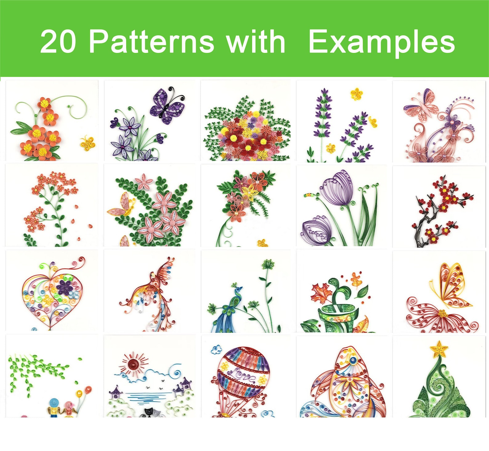 20 Quilling Patternsprintable Paper Quill Templatequilling - Etsy