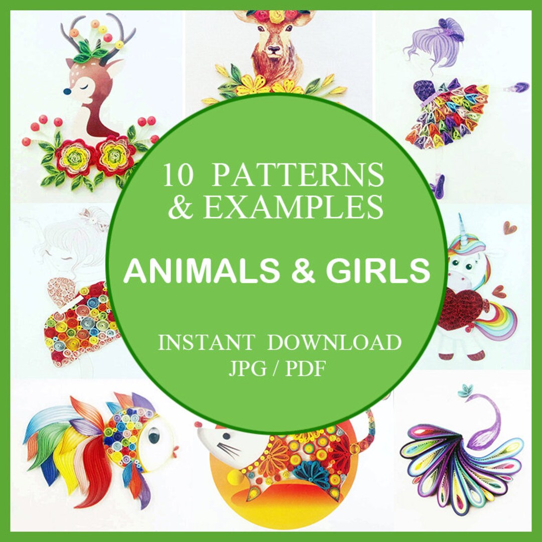 10 Animals and Girls Quill Templates,printable JPG / PDF Quilling ...