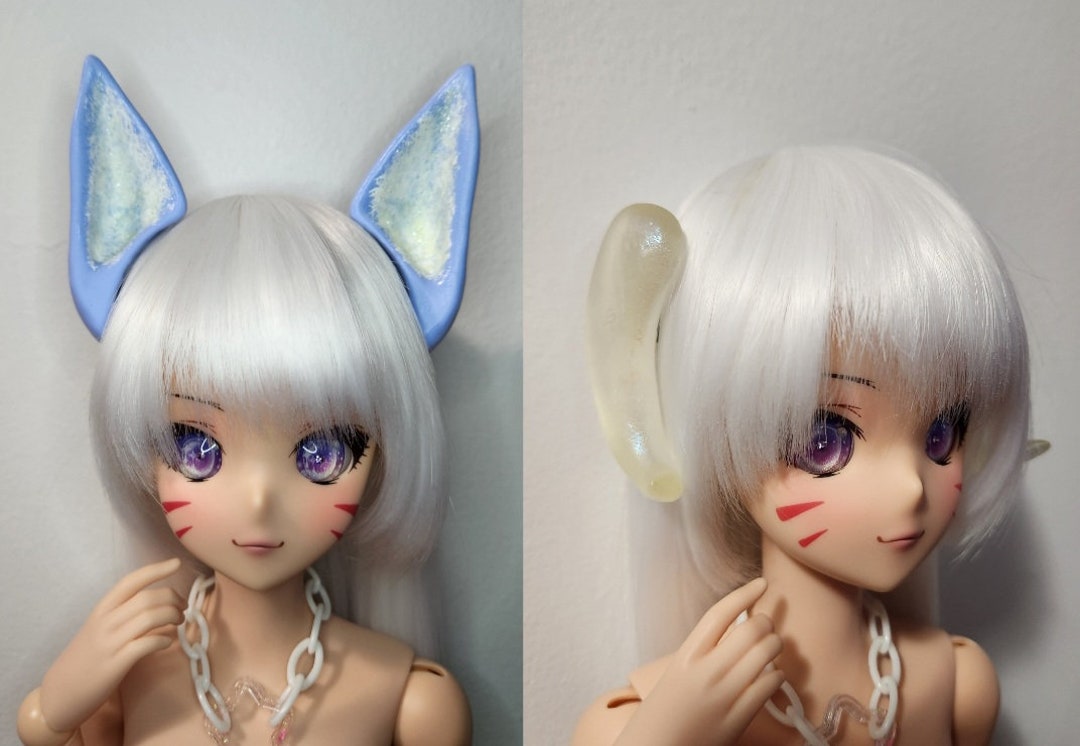 Smart Doll Blue Fox Ears and Clear Glitter Horns Bundle Resin 3d ...
