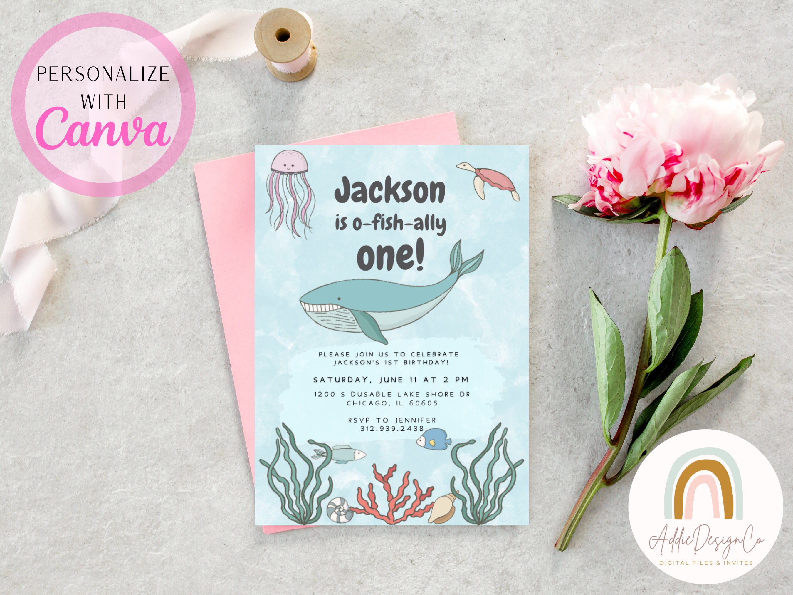 O-FISH-ALLY ONE First Birthday Fish Themed Printable Invitation Custom ...