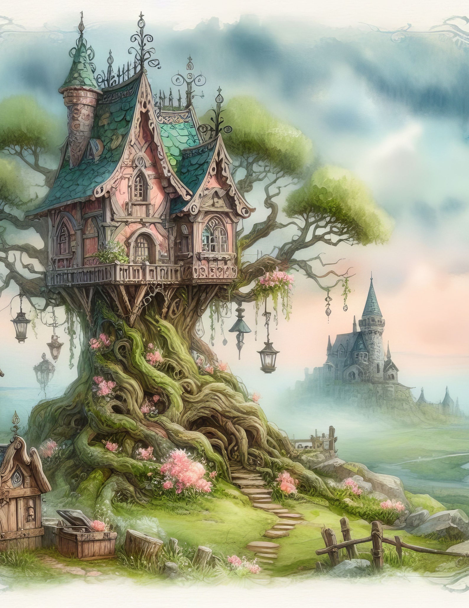 50 Images Fantasy Tree House: Digital Art, Printable Download ...
