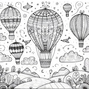 Adult Coloring Pages 40 Whimsical Hot Air Balloon Images Digital Art ...