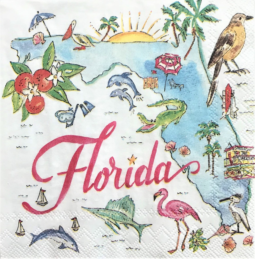 Decoupage Napkins, 5 X 5, Florida Napkin, Decoupage Napkin, Collage ...