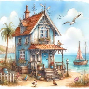 60 Images Whimsical Beach House Images Digital Kit Digital Art ...