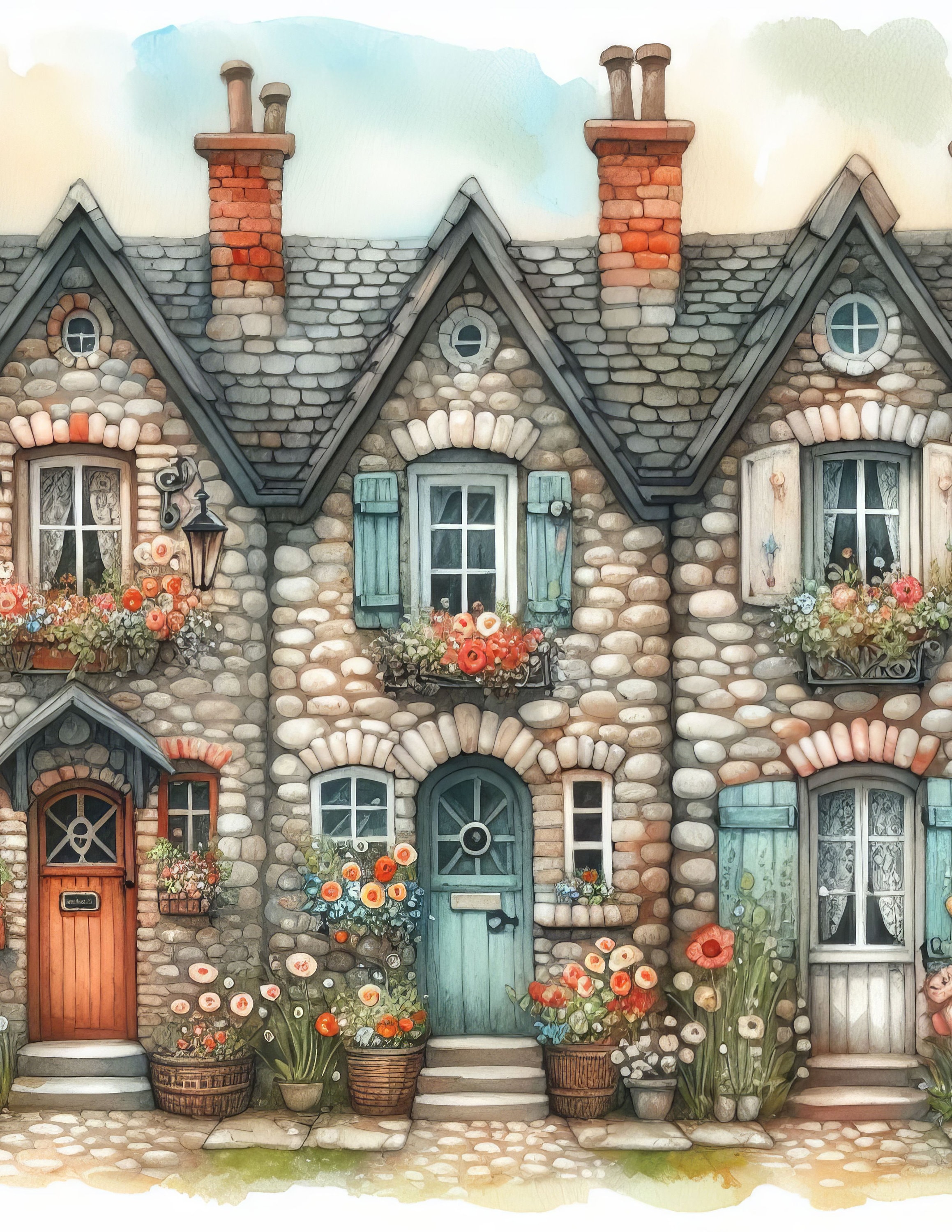50 Images Whimsical Stone Row House: Jpeg Images, Digital Art ...