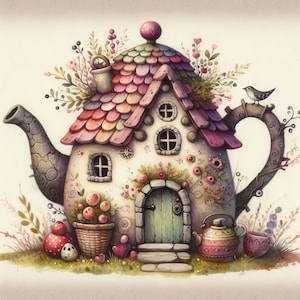 58 Images Whimsical Teapot House Images Digital Art Kit Printable Kit ...