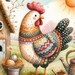 40 Images Whimsical Calico Chicken Images Jpeg Digital Art Printable ...