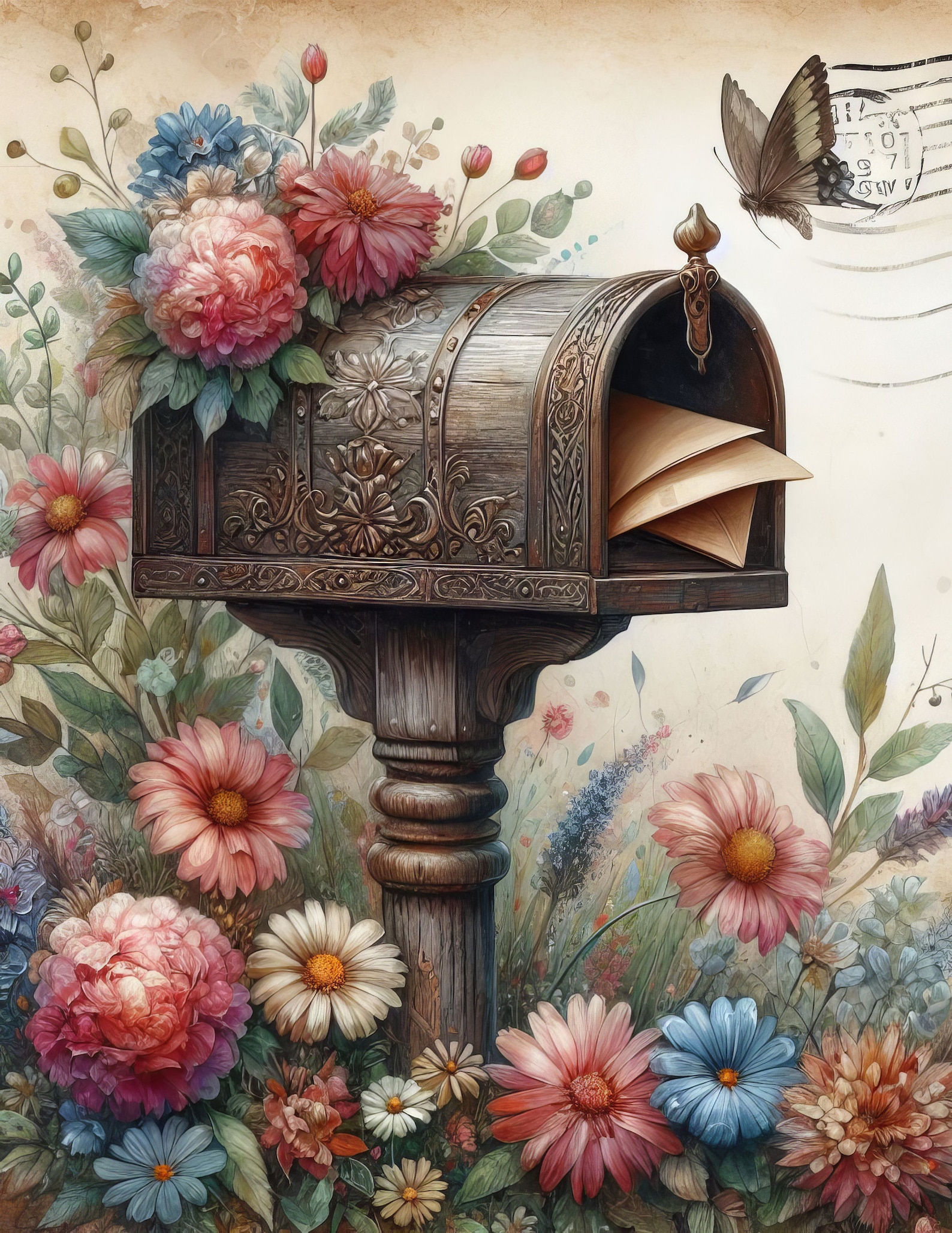 47 Images Vintage Mailbox Digital Art Printable Kit Instant Digital ...