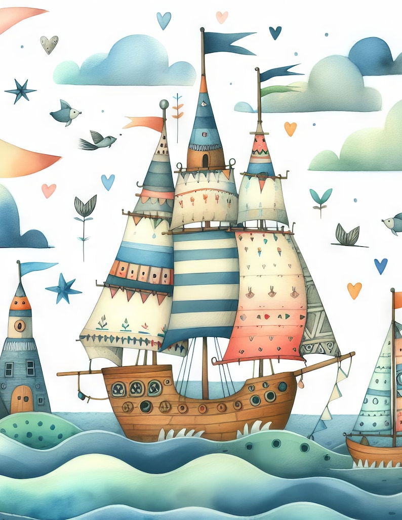 70 Images Whimsical Sailing: Sail Boat, Printable Digital Download ...